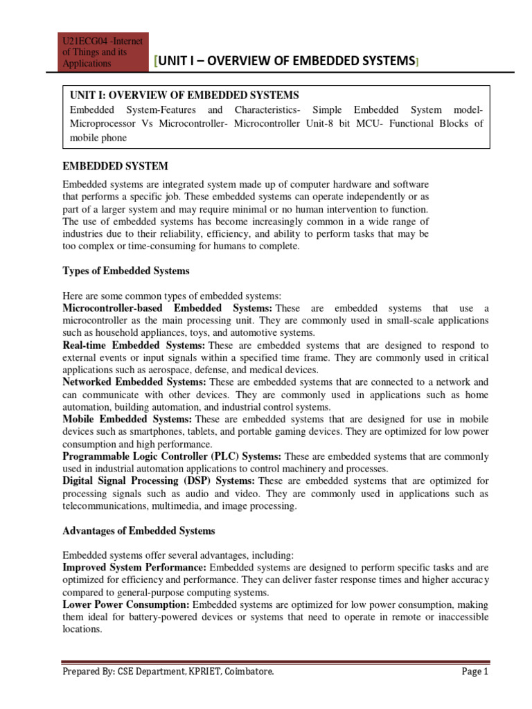 Unit 1 2 | PDF | Microcontroller | Embedded System