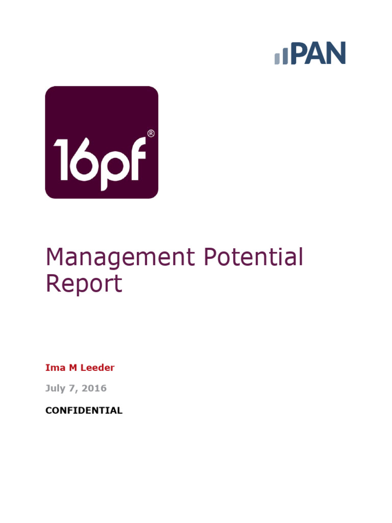 Sample 16pf Management Potential Report | PDF | Leadership ...