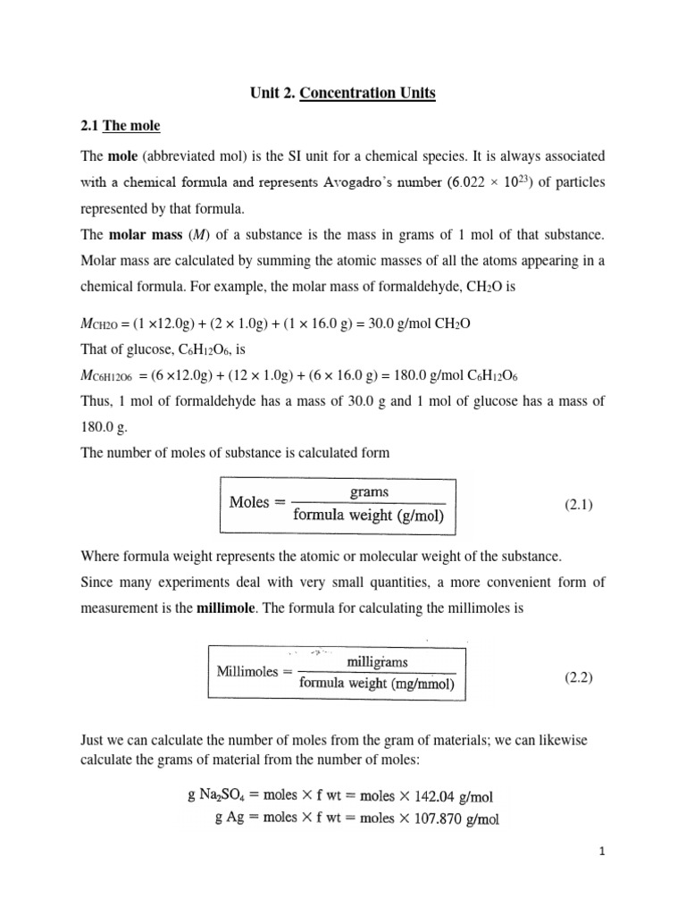 Unit 2 Concentration Units of Concentration | PDF | Mole (Unit ...