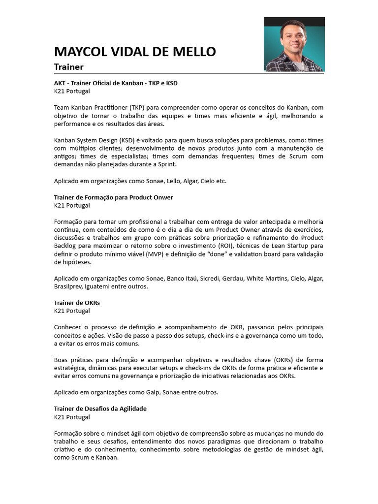 Maycol Vidal: Expert em Kanban e Agile | PDF | Empresa Startup ...