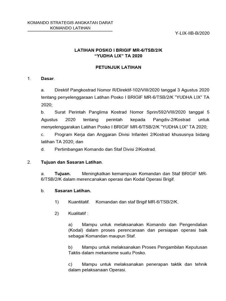 Latihan Posko I Brigif MR-6/TSB/2/K 2020 | PDF