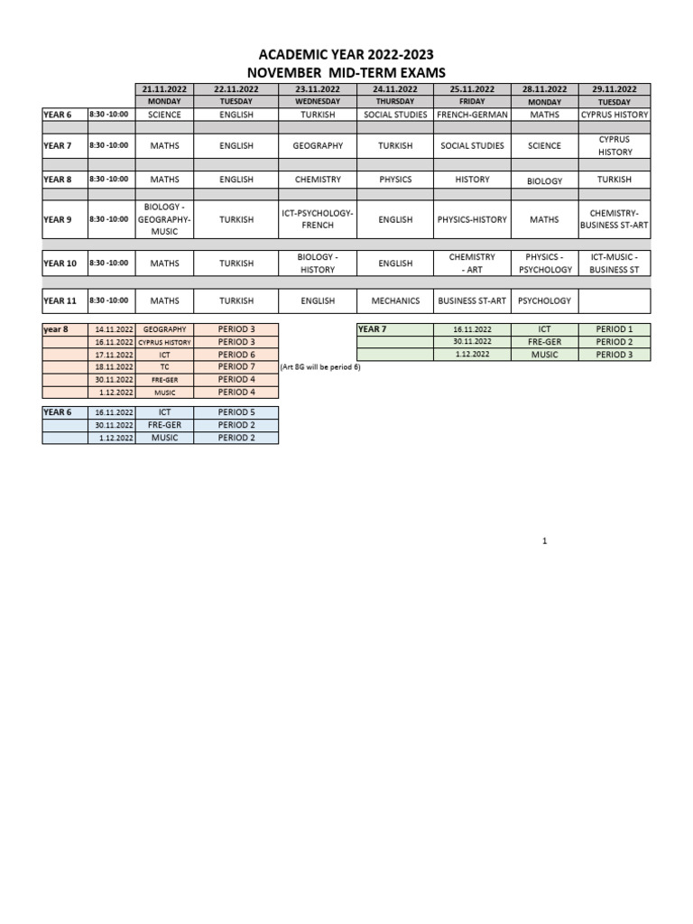 November Exam Schedule | PDF