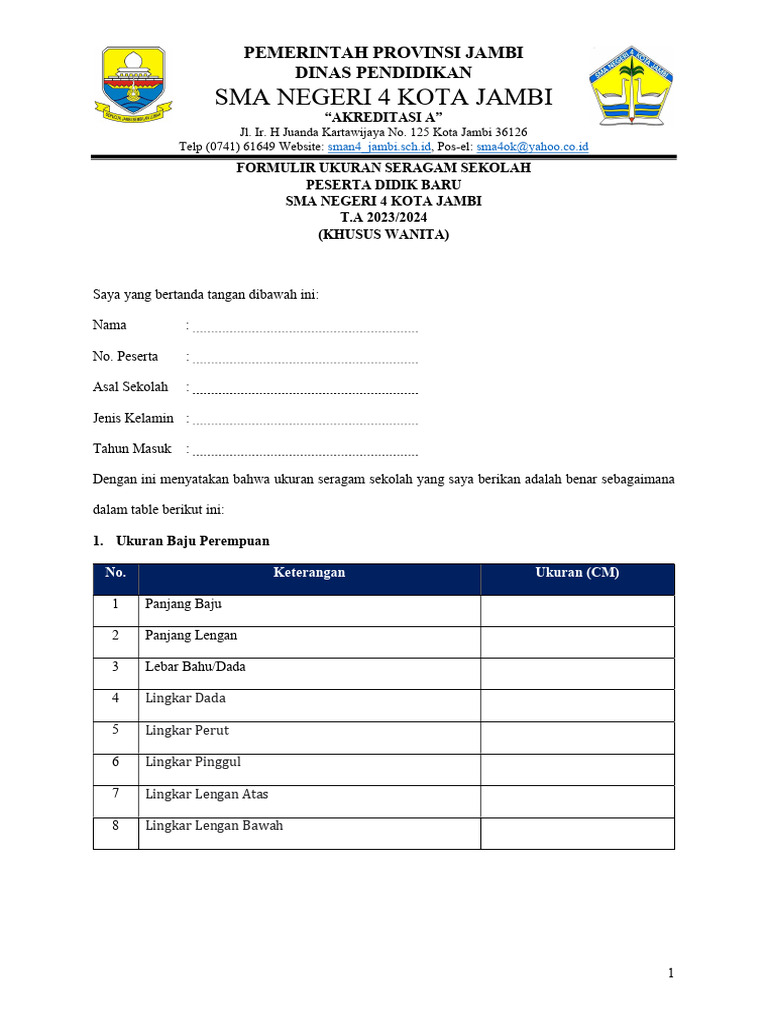 Form Ukuran Baju | PDF