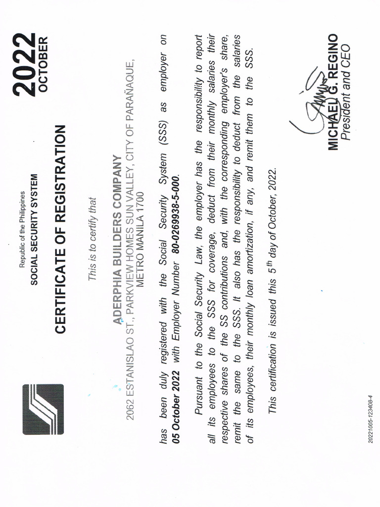 SSS Certificate of Registration | PDF