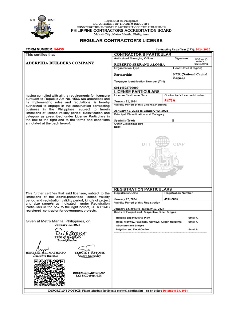 PCAB License 2024to2025 | PDF | License | Private Law