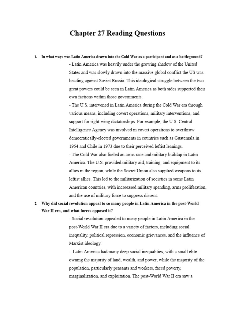 APWH Chapter 27 Reading Questions | PDF | Latin America | Cold War