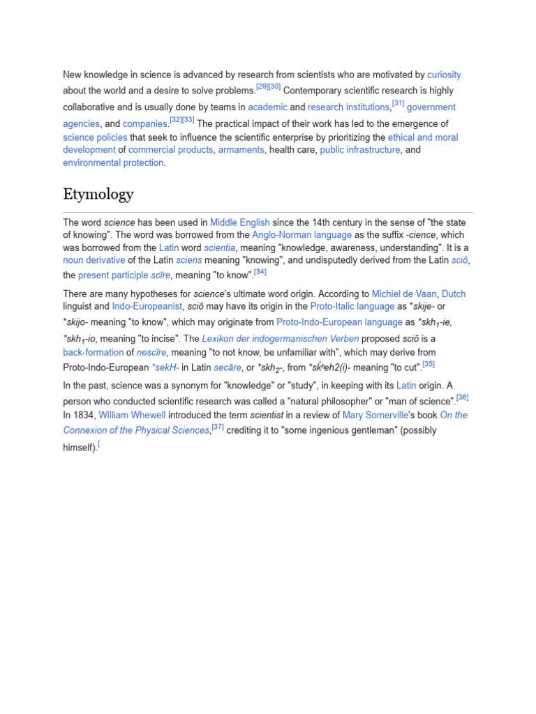 Etymology: Scientia Sciens Sciō | PDF | Science | Linguistics