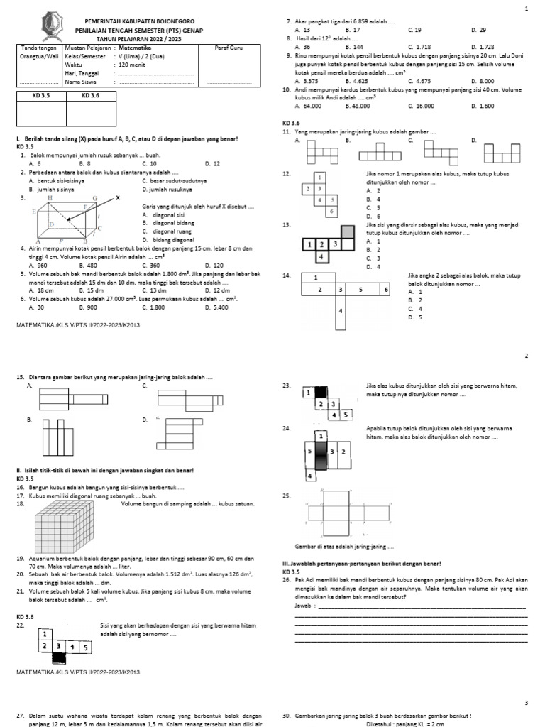 Soal PTS Matematika Kelas 5 | PDF