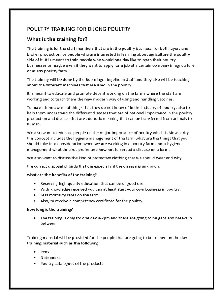 Poultry Training For Dijong Poultry | PDF
