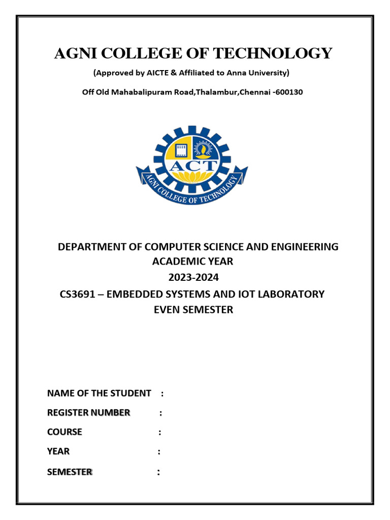 ES&IOT Labmanual - Merged - Removed | PDF | Arduino | Computer Science