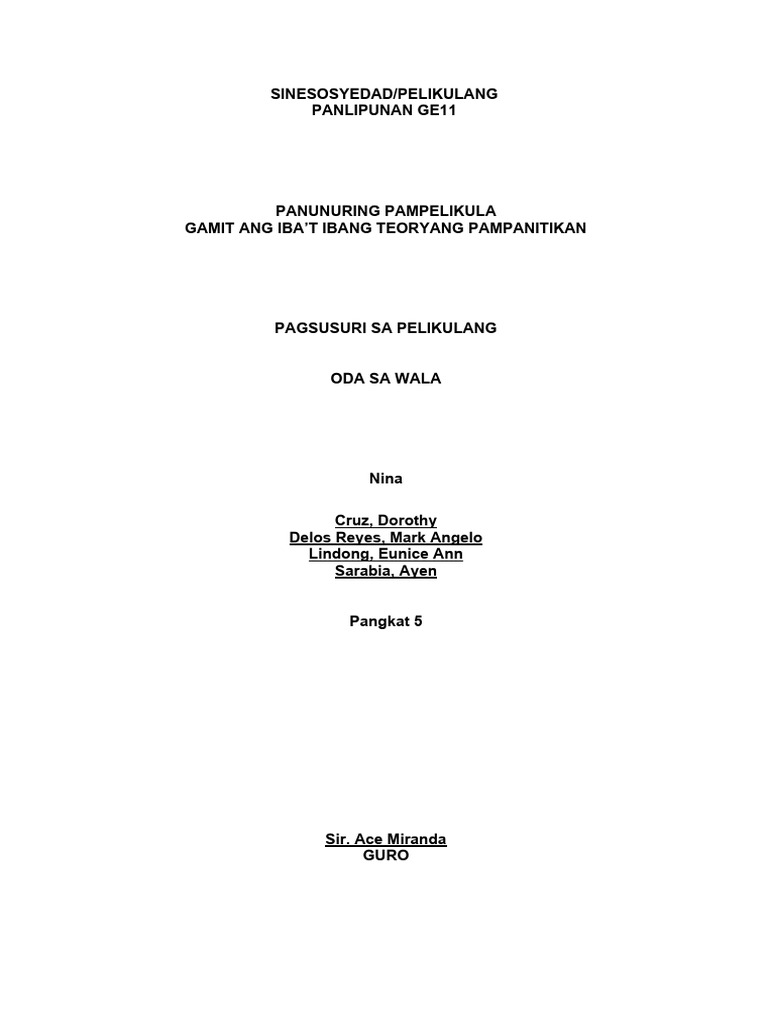 Pagsusuri Sa Oda Sa Wala | PDF