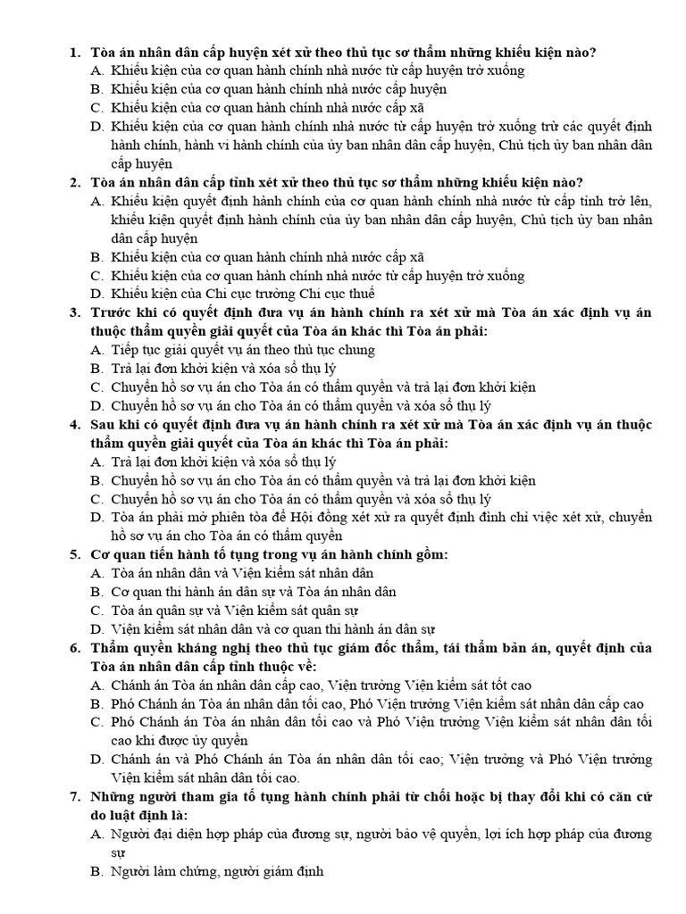 Trắc Nghiệm Luật TTHC | PDF