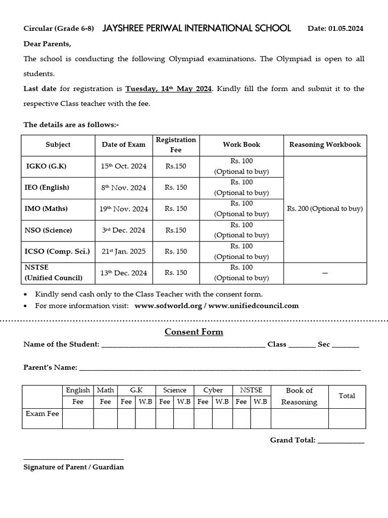 GR 6 To 8 - SOF Olympiad Circular - (30.04.2024) - 1 | Download Free PDF | Educational Stages