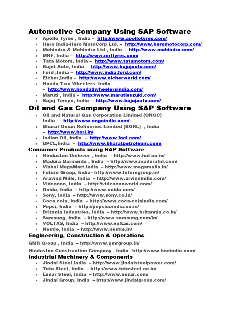 Companies Implemented SAP Software | PDF | Economy Of India