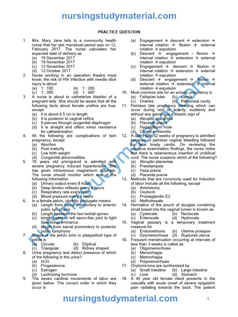 Important Questions For Esic Staff Nurse Recruitment Exam | PDF ...