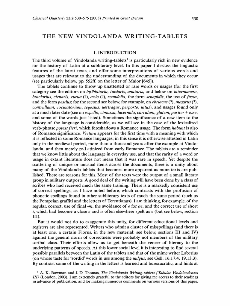 Adams - 2003 - The New Vindolanda Writing-Tablets | PDF | Grammatical ...