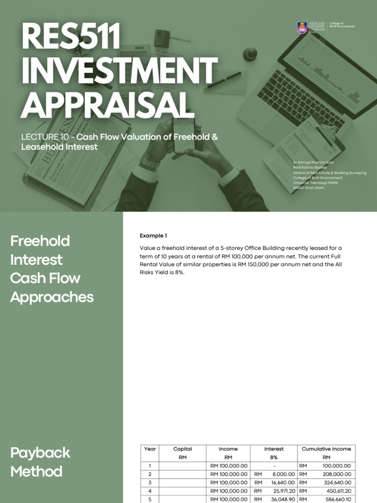 RES511 - LECTURE 10 - Cash Flow Valuation of Freehold & Leasehold ...