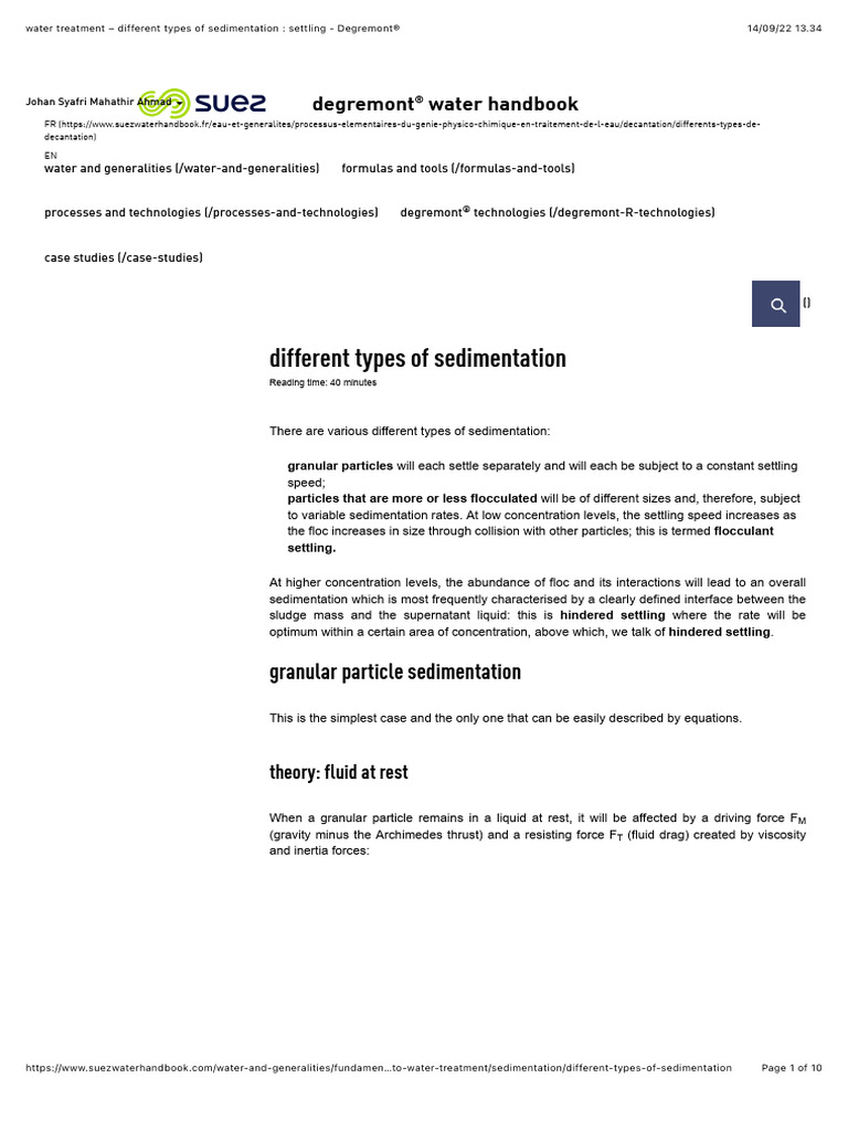 Different Types of Sedimentation Settling - Degremont | PDF | Environmental Engineering | Water ...