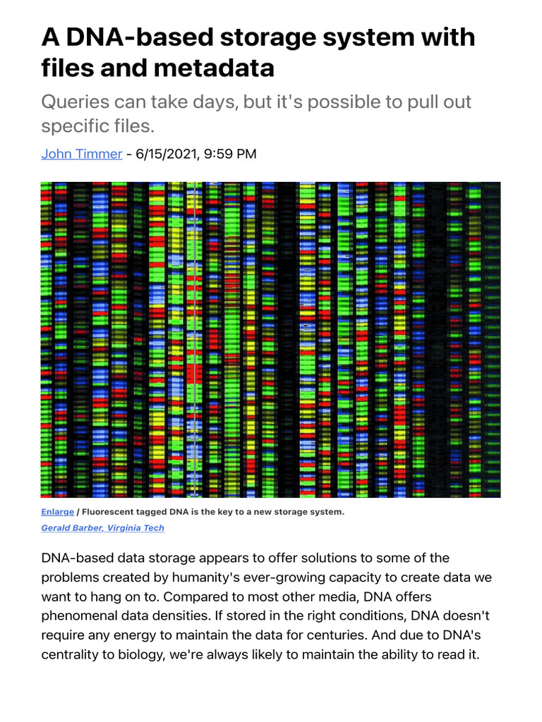 A DNA-based Storage System With Files and Metadata - Ars Technica | PDF ...