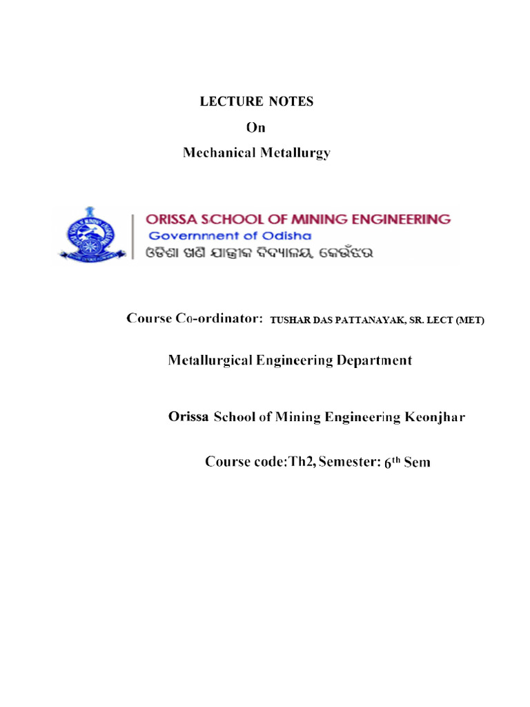 Mech Met Lect Note Final | PDF | Dislocation | Crystal Structure Mech Met Lect Note Final | PDF | Dislocation | Crystal Structure