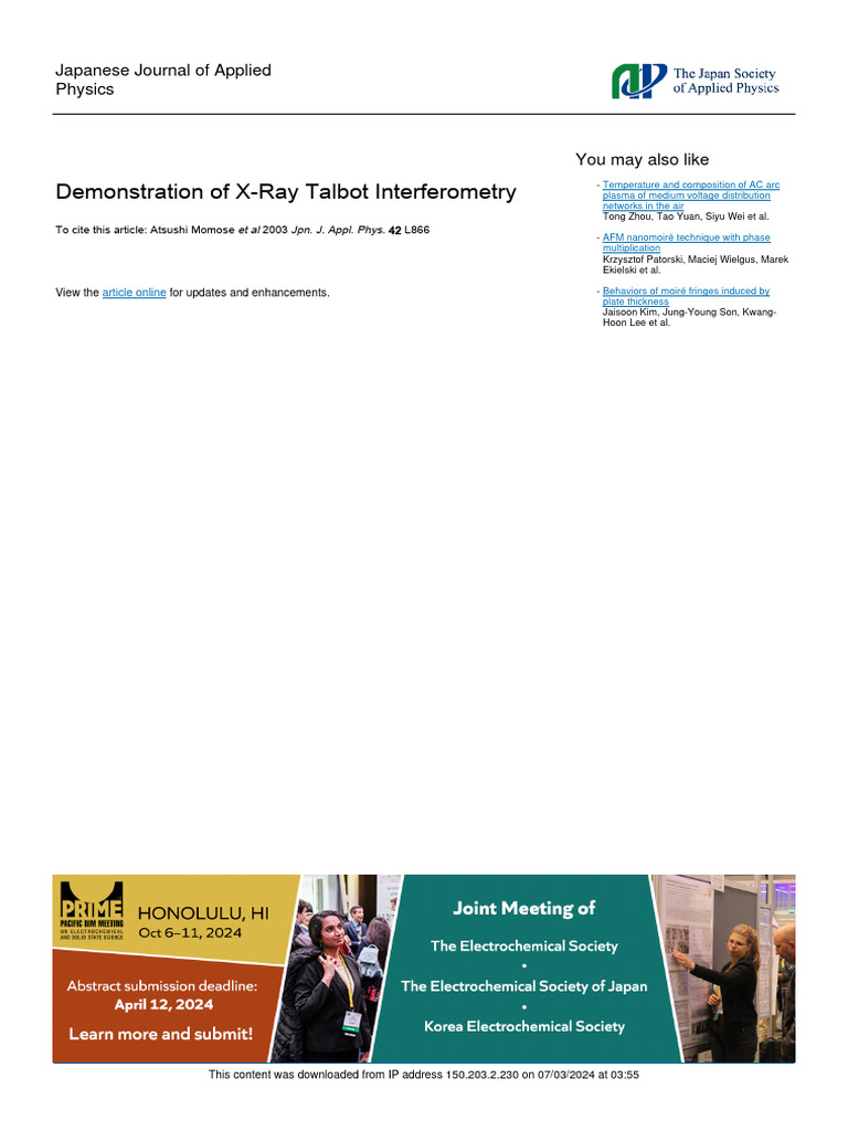 X-Ray Talbot Interferometry Method | PDF | Interferometry | X Ray