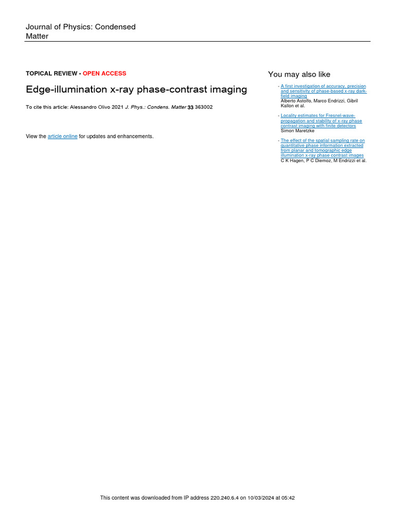 Olivo 2021 J. Phys. Condens. Matter 33 363002 | PDF | X Ray | Ct Scan