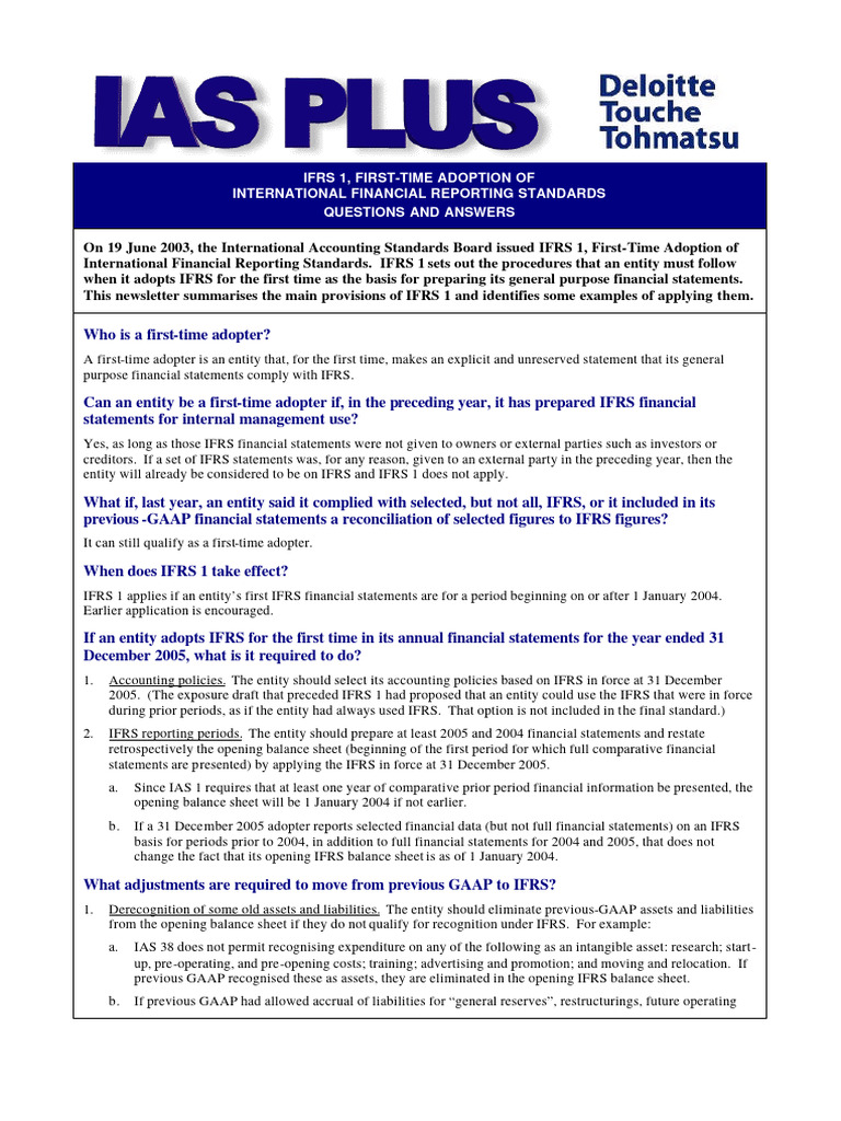 Ifrs 1 Summary Pdf International Financial Reporting Standards
