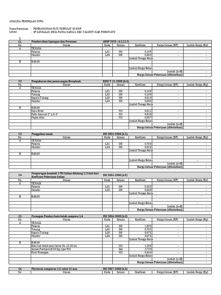 Analisa Pekerjaan PLTS 50 KWP | PDF