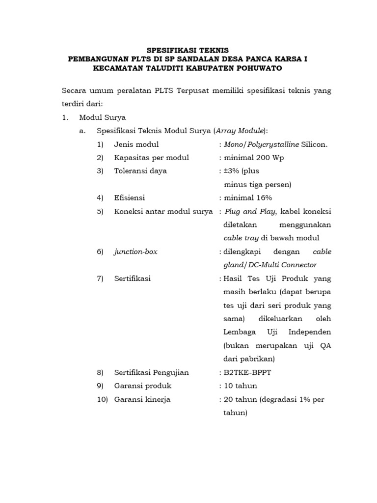 SPEKTEK PLTS TERPUSAT 50 KWP | PDF
