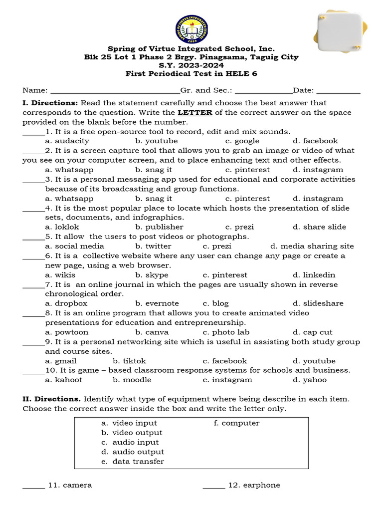 First Periodical Test - Hele 6 | Download Free PDF | Facebook ...