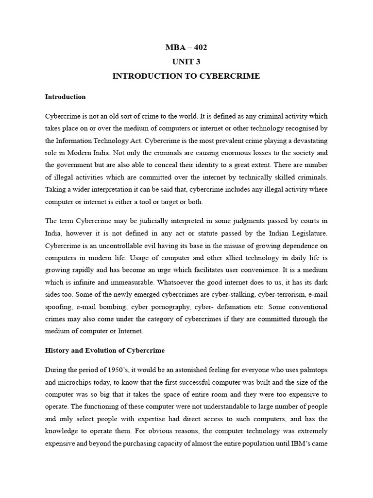 Mba 402 Unit 3 Introduction To Cybercrime Download Free Pdf Cybercrime Computer Virus