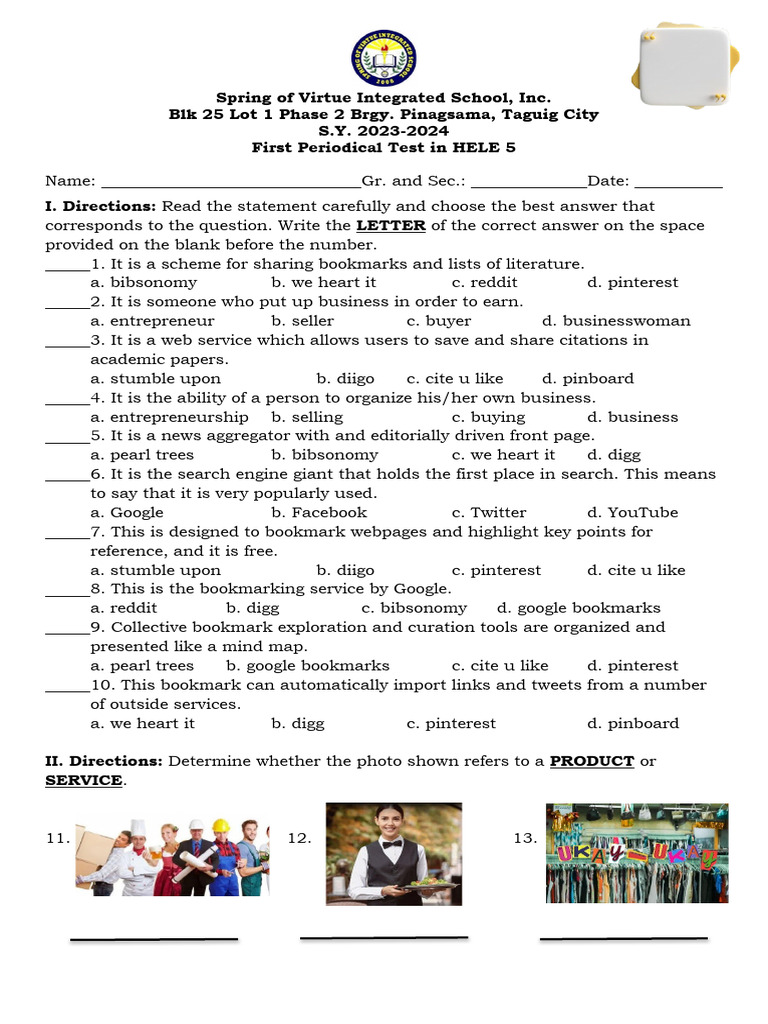 First Periodical Test - Hele 5 | PDF | Cyberspace | Software