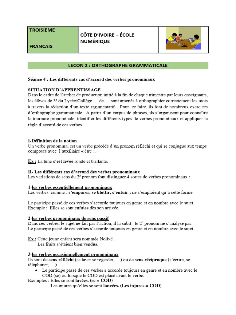Accord des verbes pronominaux en français | PDF | Sujet (Grammaire) | Verbe