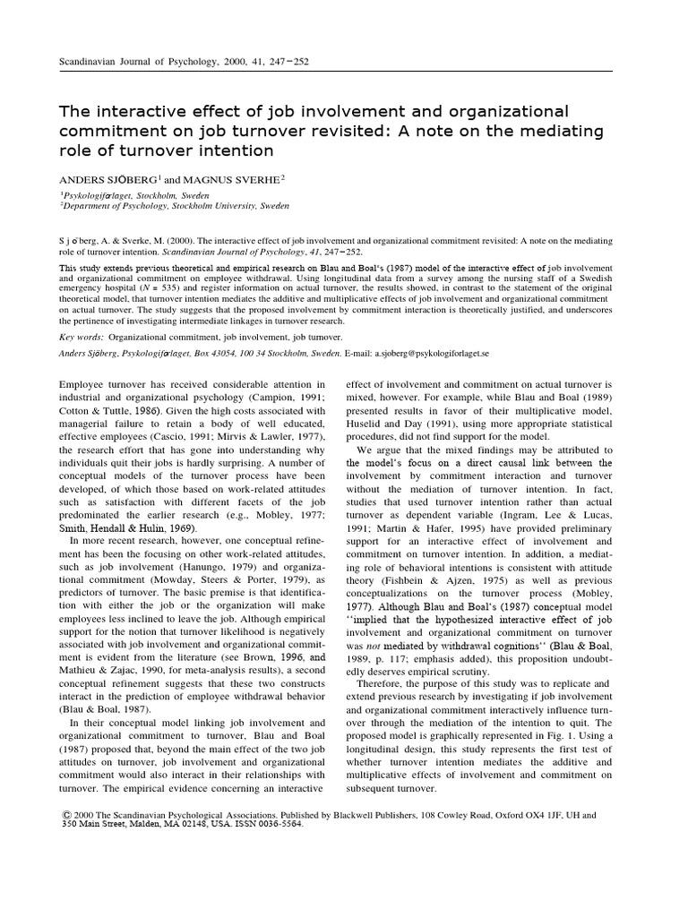 The Interactive Effect of Job Involvement and Organizational Commitment ...
