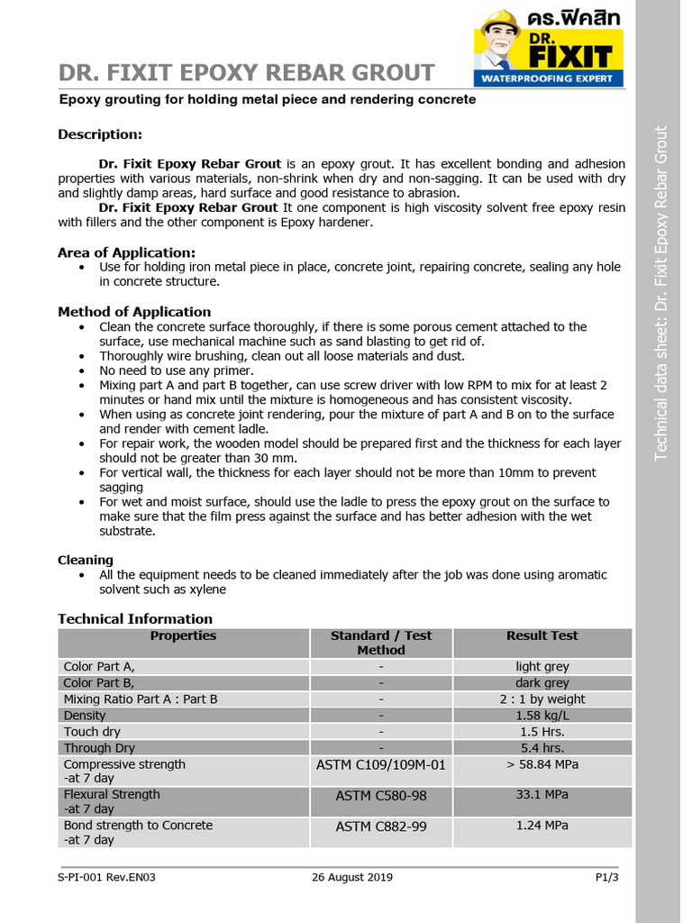 TDS Epoxy Rebar Grout Eng Rev.03!26!08!19!1 | Download Free PDF | Epoxy | Concrete