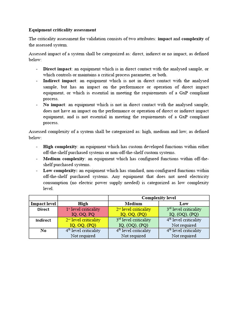 Equipment Criticality Guide | PDF