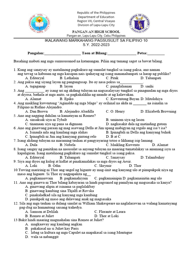 2022-2023 2Q TQ Fil. 10 | PDF