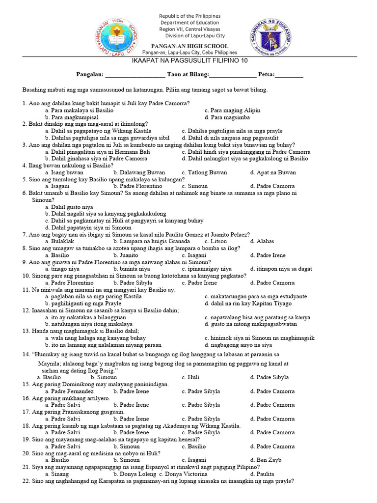 FILIPINO 10 SUMMATIVE 4rt QUARTER | PDF