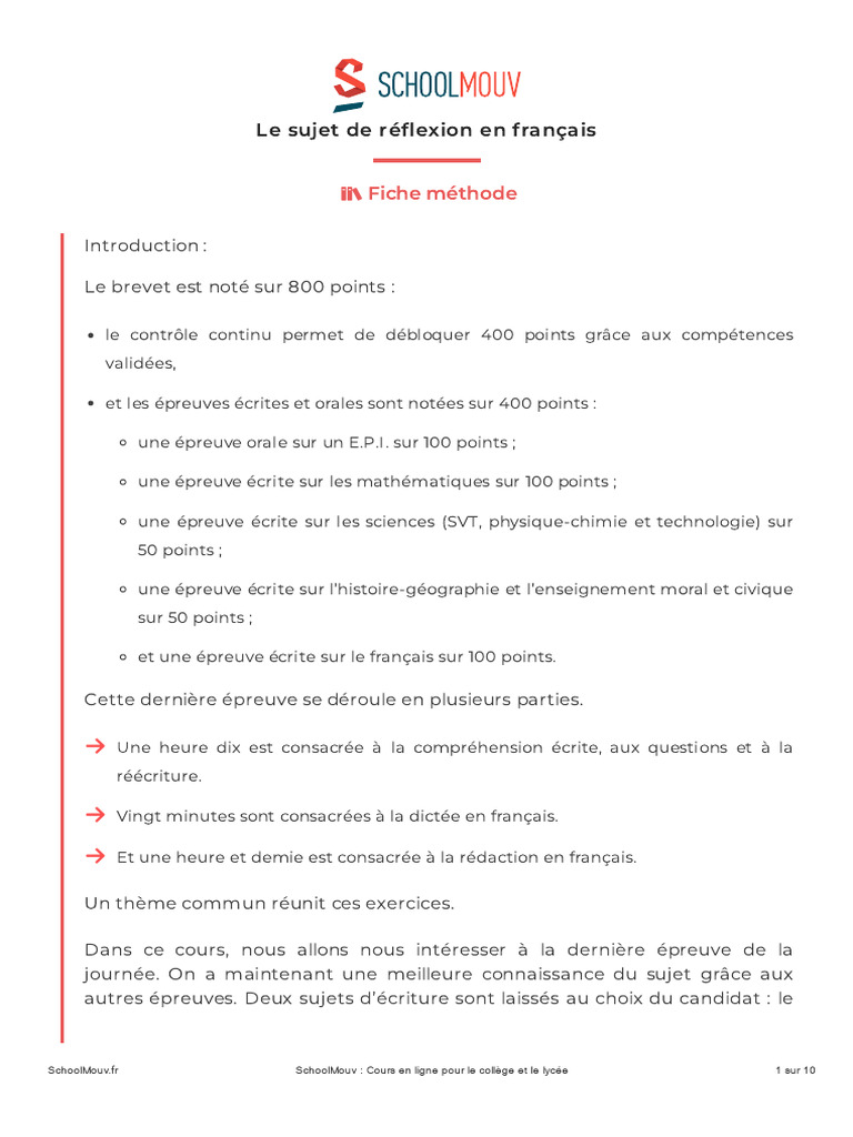 Méthode de réflexion pour le brevet | PDF | Argumentation | Récit