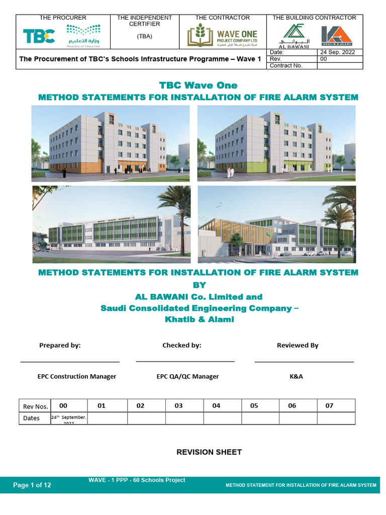 20-WAVE ONE - Method Statement For Fire Alarm System - Rev 00 | PDF ...