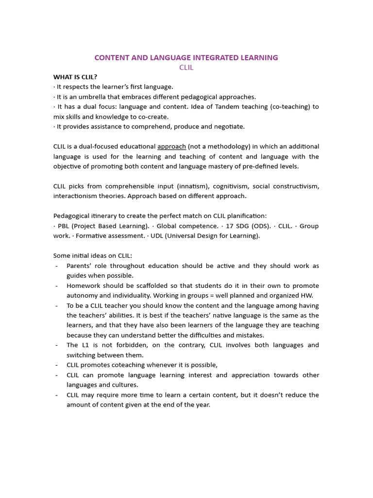 CLIL | PDF | Learning | Second Language
