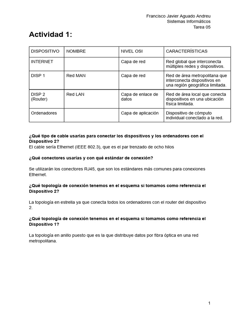 Sistemas Informaticos - SI05 - Tarea | PDF | Red de computadoras | Ethernet