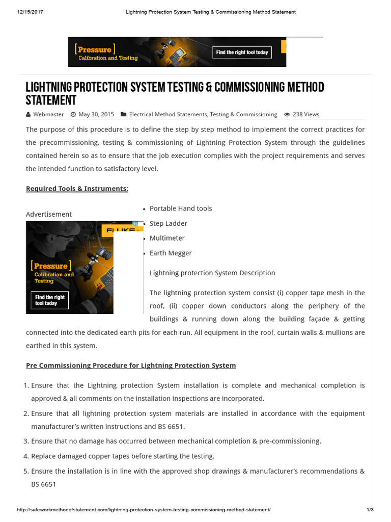 Lightning Protection System Testing And Commissioning Method Statement