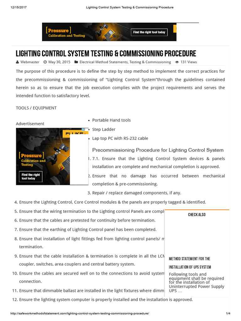 Lighting Control System Testing & Commissioning Procedure | PDF ...