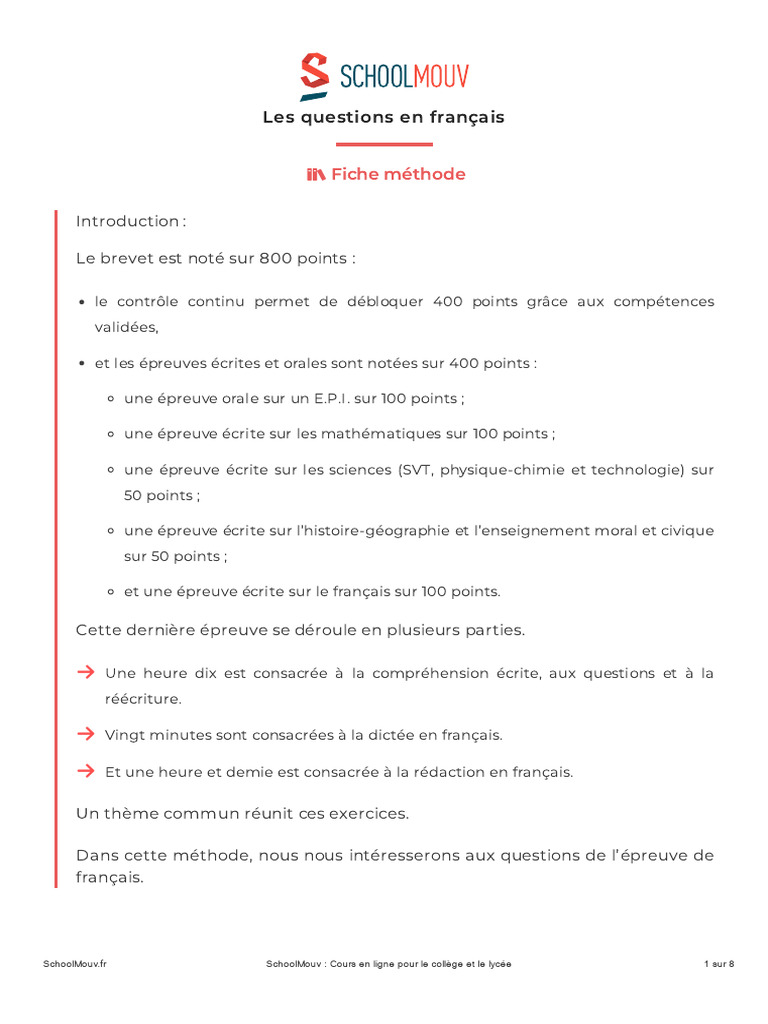 Les Questions en Francais Fiche Methode | PDF | Phrase | Image