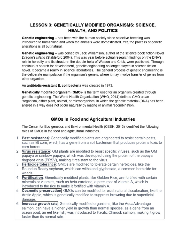 LESSON 3 Legit Summarized Lesson | PDF | Genetically Modified Organism ...