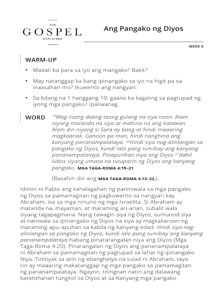 The Gospel Explained Week 6 Ang Pangako NG Diyos Mobile | PDF