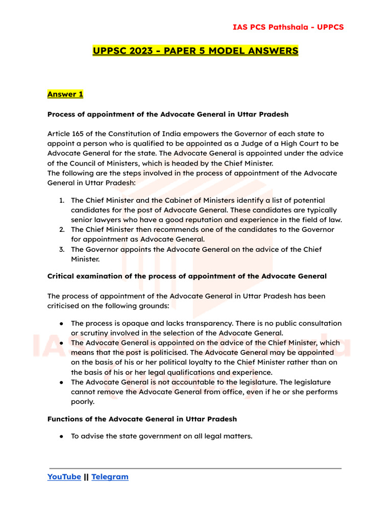 Uppsc 2023 - Paper 5 Model Answers | PDF | Advocate | Caste