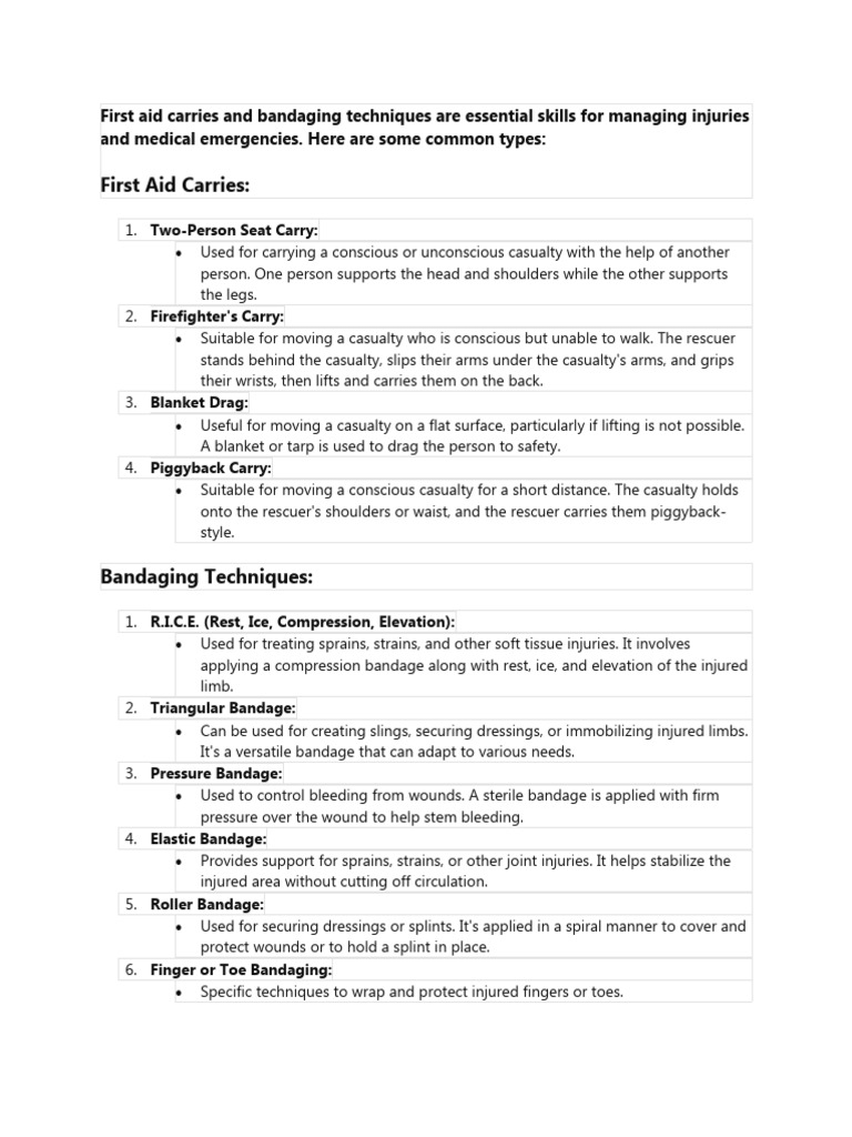 Q4 - First Aid Carries and Bandaging Techniques | PDF
