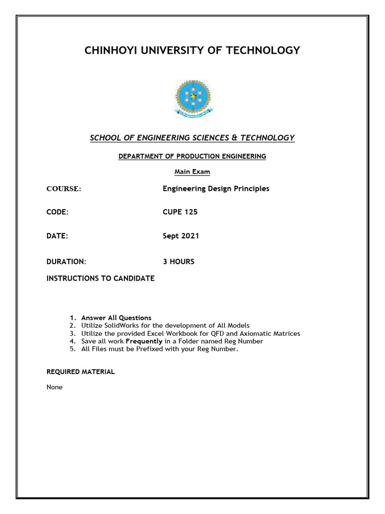 CUPE 125 Engineering Design Principles Sept 2021 | PDF | Engineering | Engineering Design Process